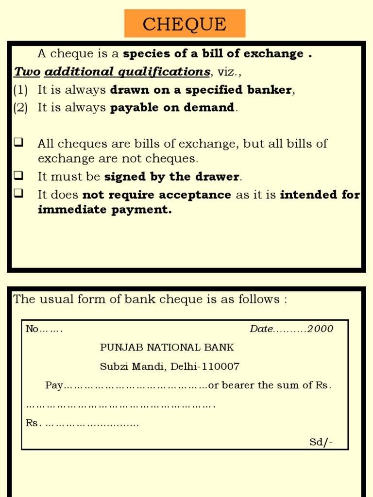 Cheque: Two Additional Qualifications, Viz. | PDF | Negotiable ...