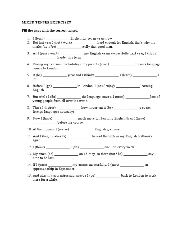 Mixed Tenses Exercises | PDF