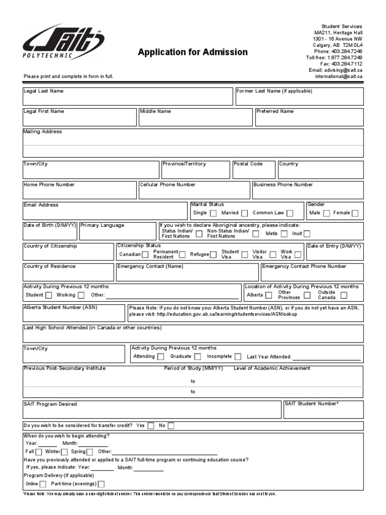 Sait - Admission Application | PDF | University And College Admission ...
