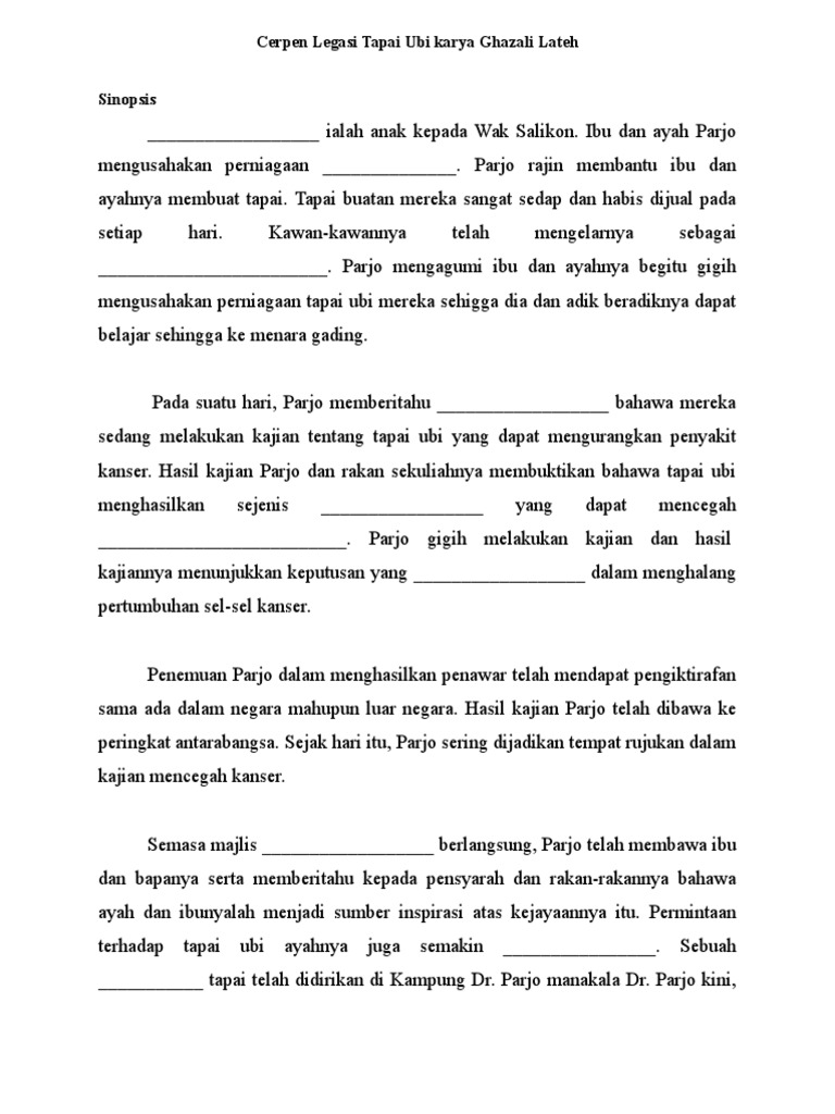 Cerpen Legasi Tapai Ubi Karya Ghazali Lateh | PDF | Ilmu Sosial