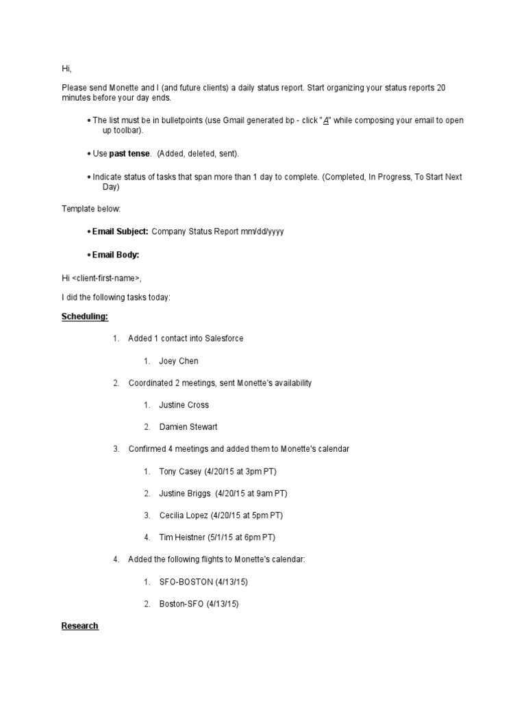 Daily Status Report Format | PDF
