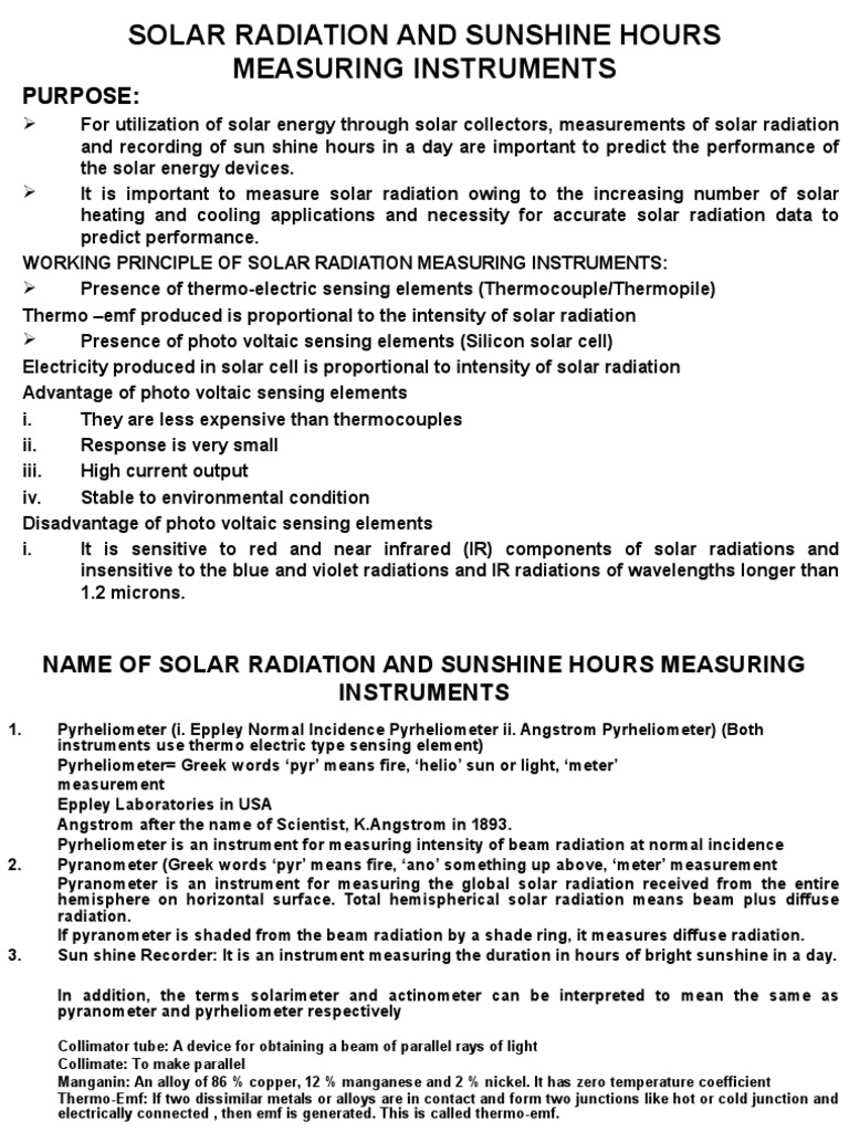 Solar Radiation and Sunshine Measuring Instrument | PDF | Thermocouple ...