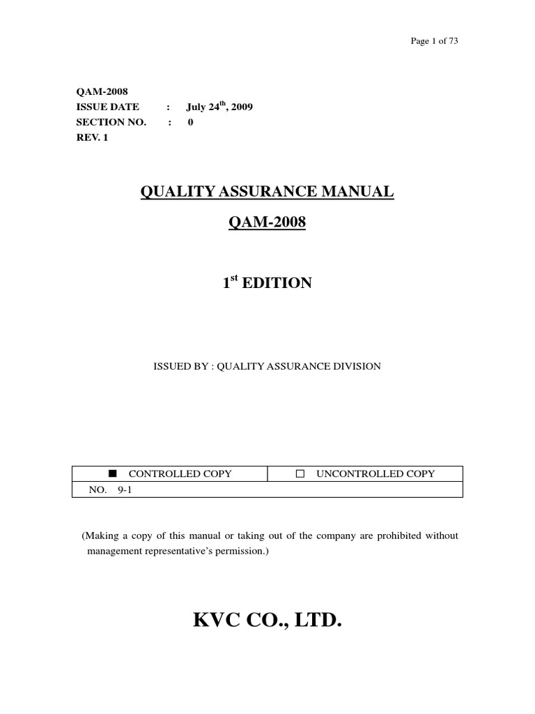 Quality Assurance Manual QAM-2008 | PDF | Quality Management System ...