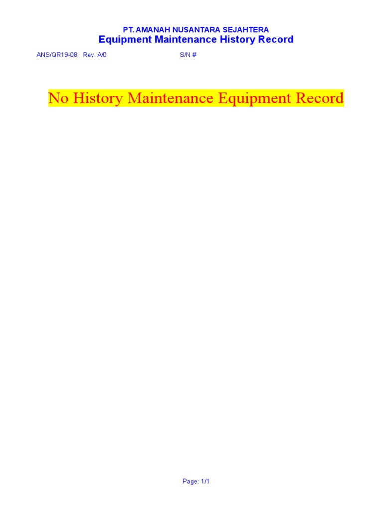 Equipment Maintenance History Record | PDF