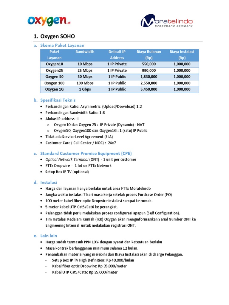 Paket Layanan Internet Oxygen 2024 | PDF