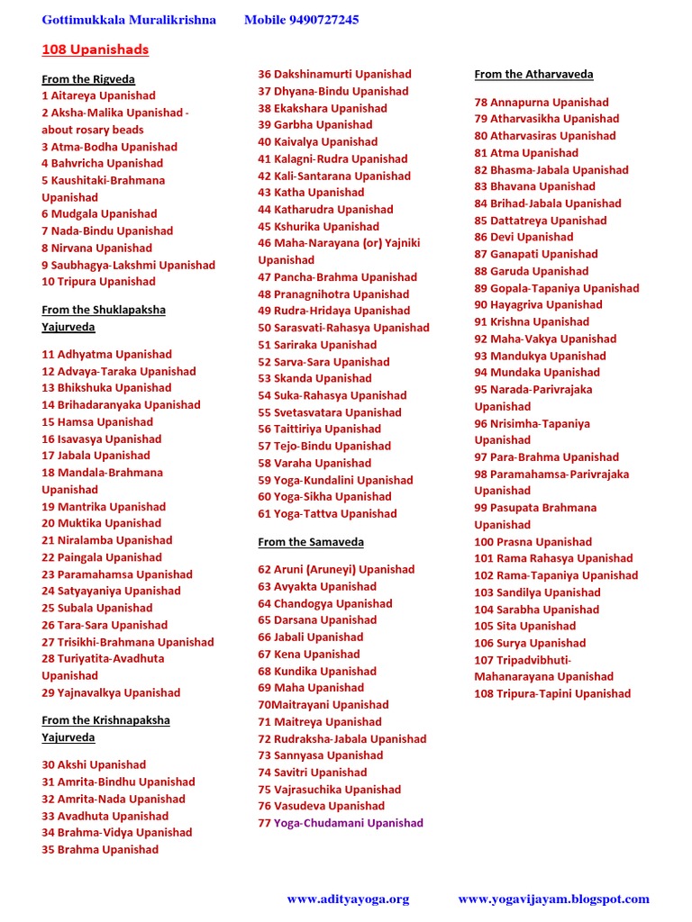 108 Upanishads: From The Rigveda From The Atharvaveda | PDF