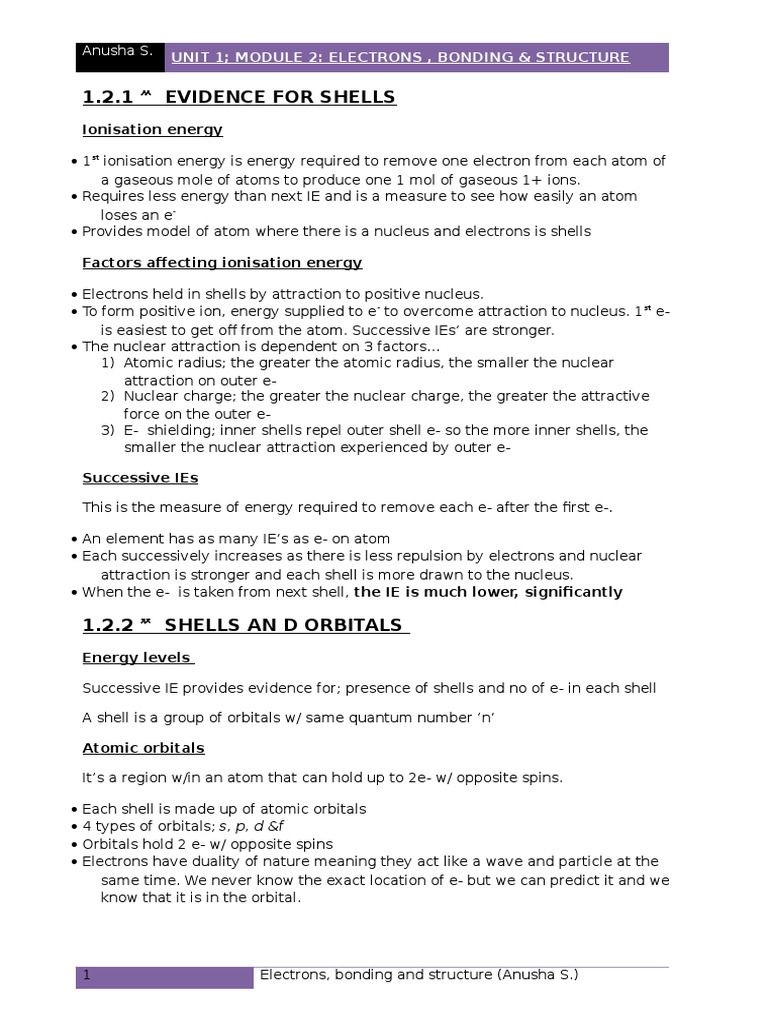 UNIT 1 Module 2 - Electrons Bonding Structure | Download Free PDF ...