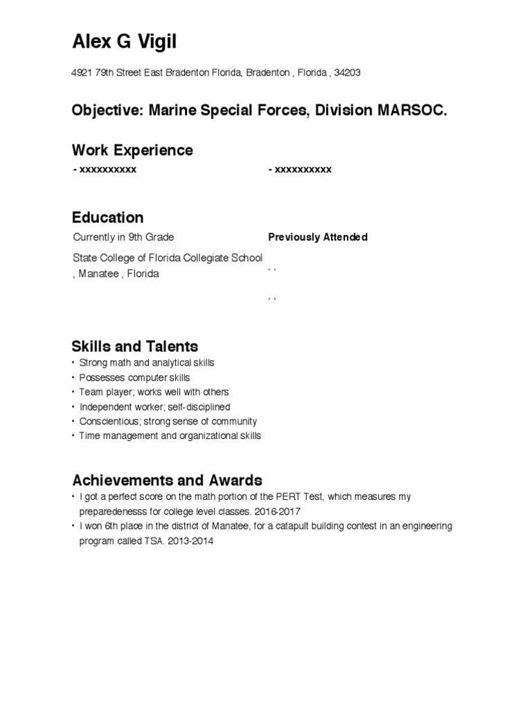 Marine Special Forces Aspirant Resume | PDF