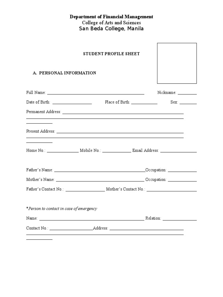 Student Profile Sheet Template | PDF
