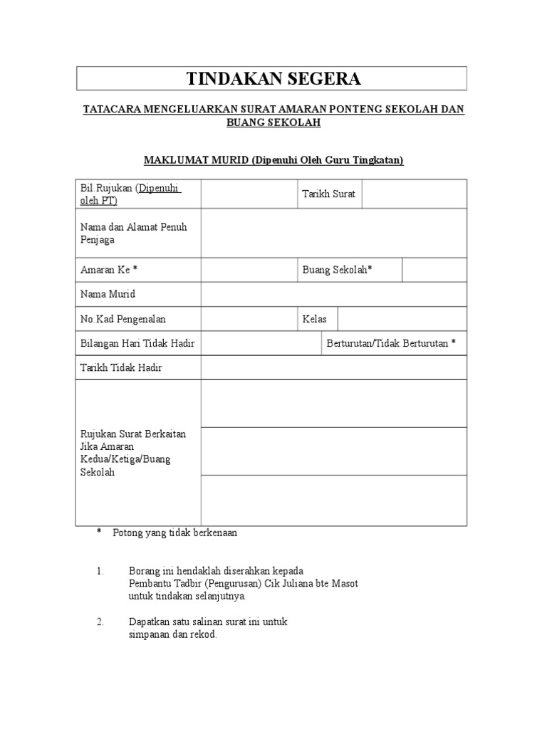 Tatacara Surat Amaran Ponteng & Buang Sekolah | PDF