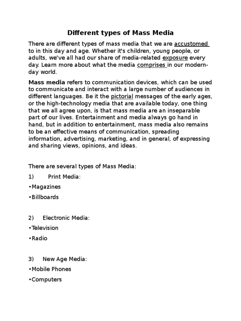 Types of Mass Media Explained | PDF | Mass Media | Billboard