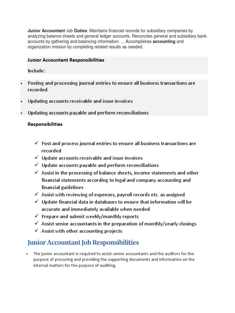 Junior Accountant Job Responsibilities | PDF | Accounts Payable ...