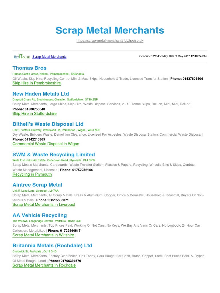 UK Scrap Metal Merchants Directory | PDF | Scrap | Metals