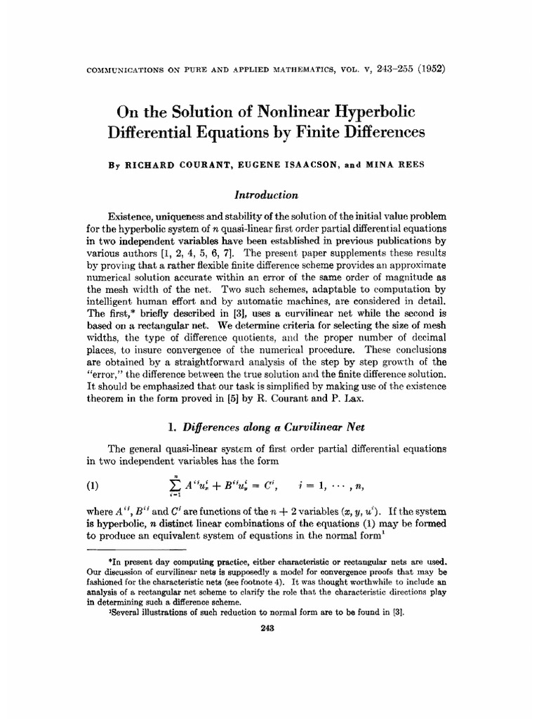 The Solution Of Nonlinear Hyperbolic Differential Equations Finite Differences Pdf Finite