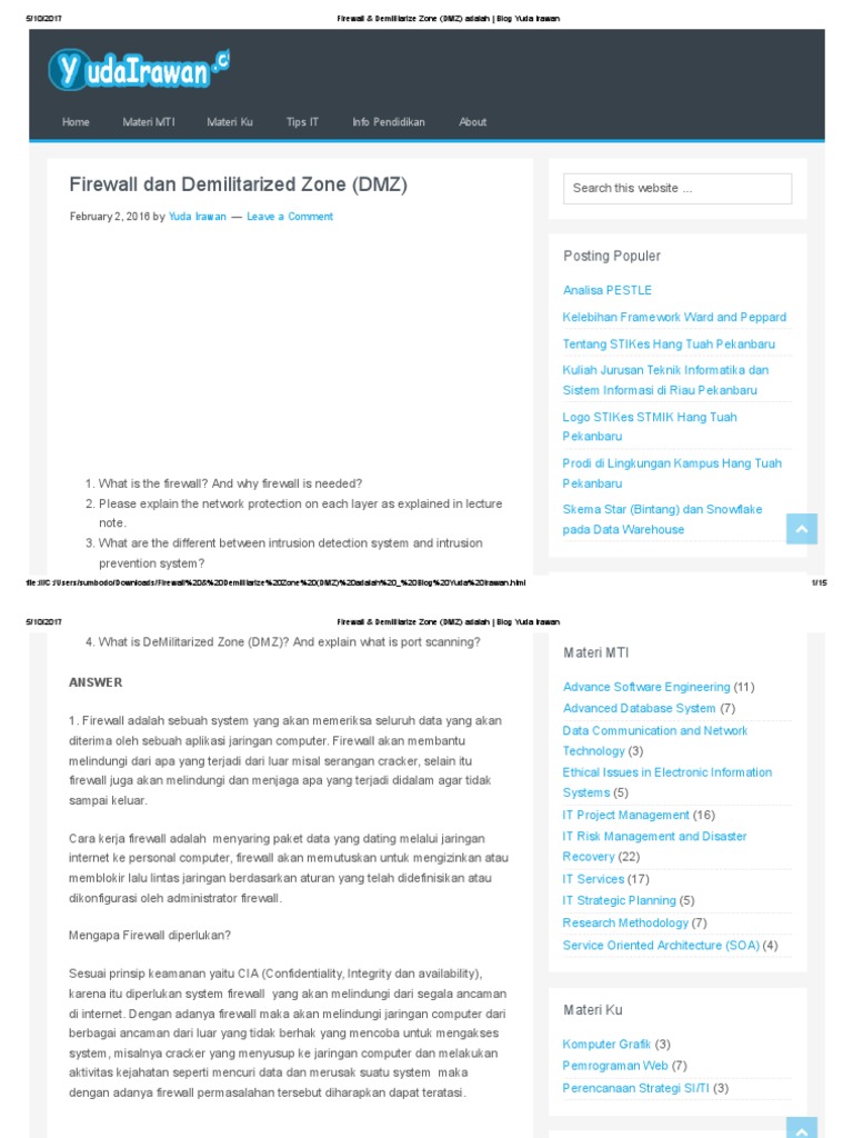 Firewall & Demilitarize Zone (DMZ) Adalah - Blog Yuda Irawan | PDF