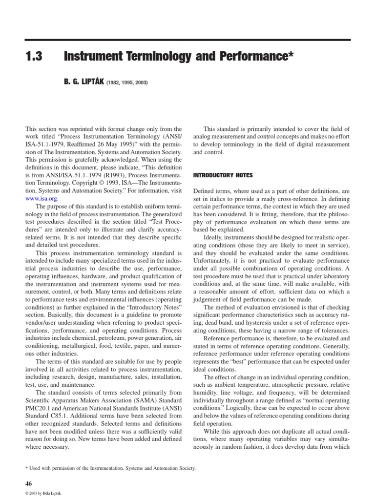 1.3 Instrument Terminology and Performance : B. G. Lipták | PDF ...