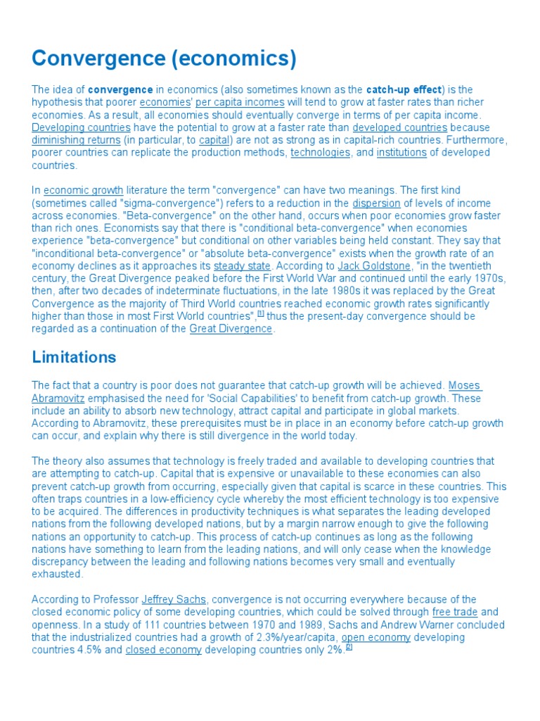 Convergence (Economics) : Limitations | PDF | Economics | Economies