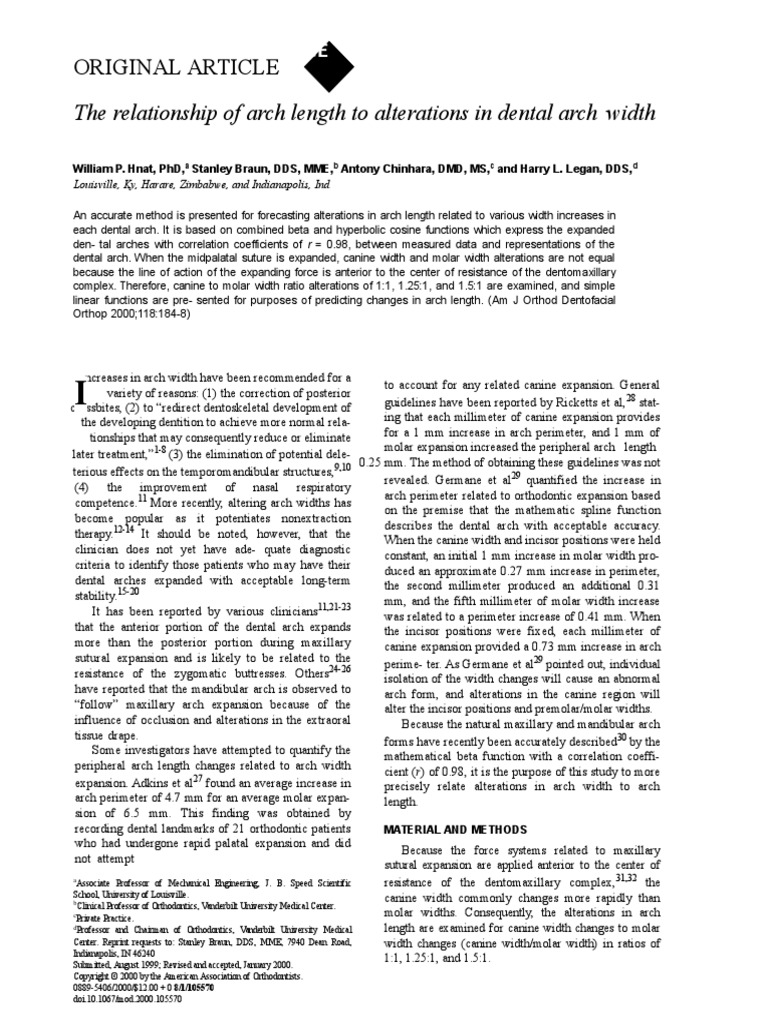 The Relationship of Arch Length To Alterations in Dental Arch Width ...