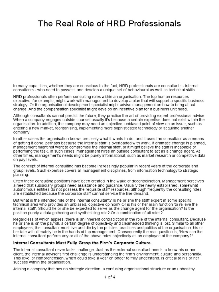 The Real Role of HRD Professional | PDF