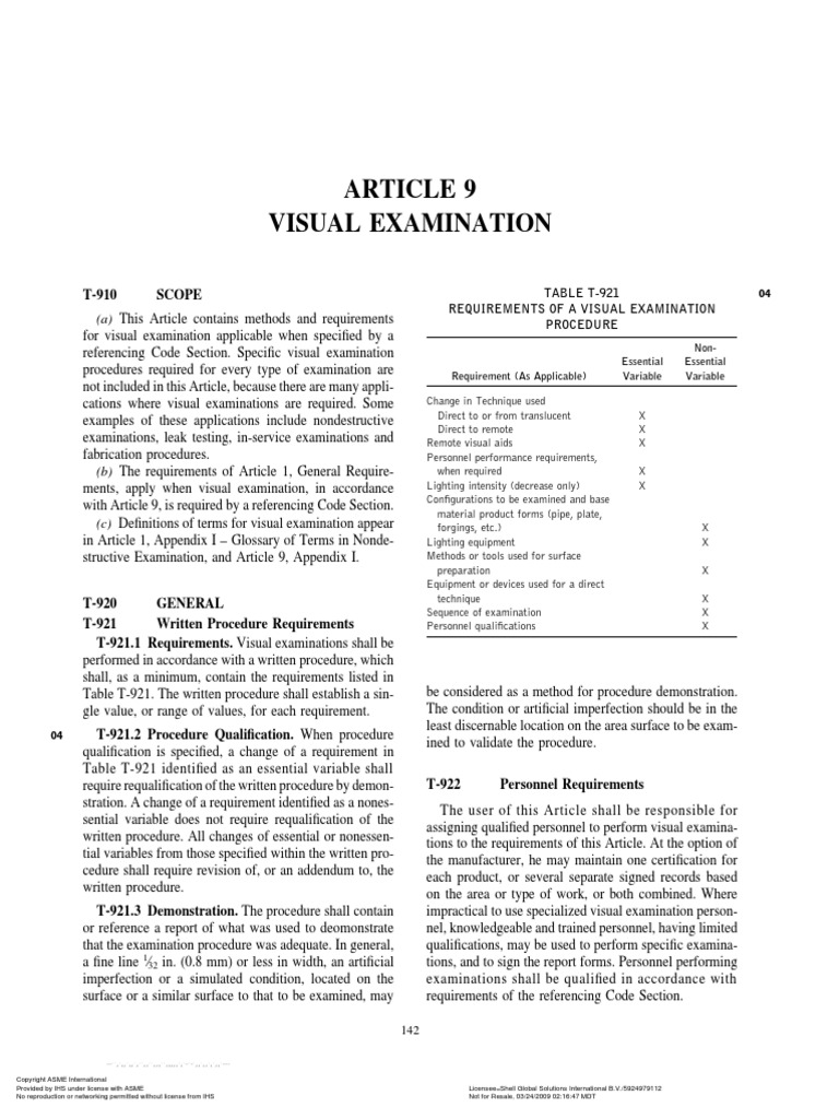 Asme V Art 9 | PDF | Test (Assessment) | Lighting