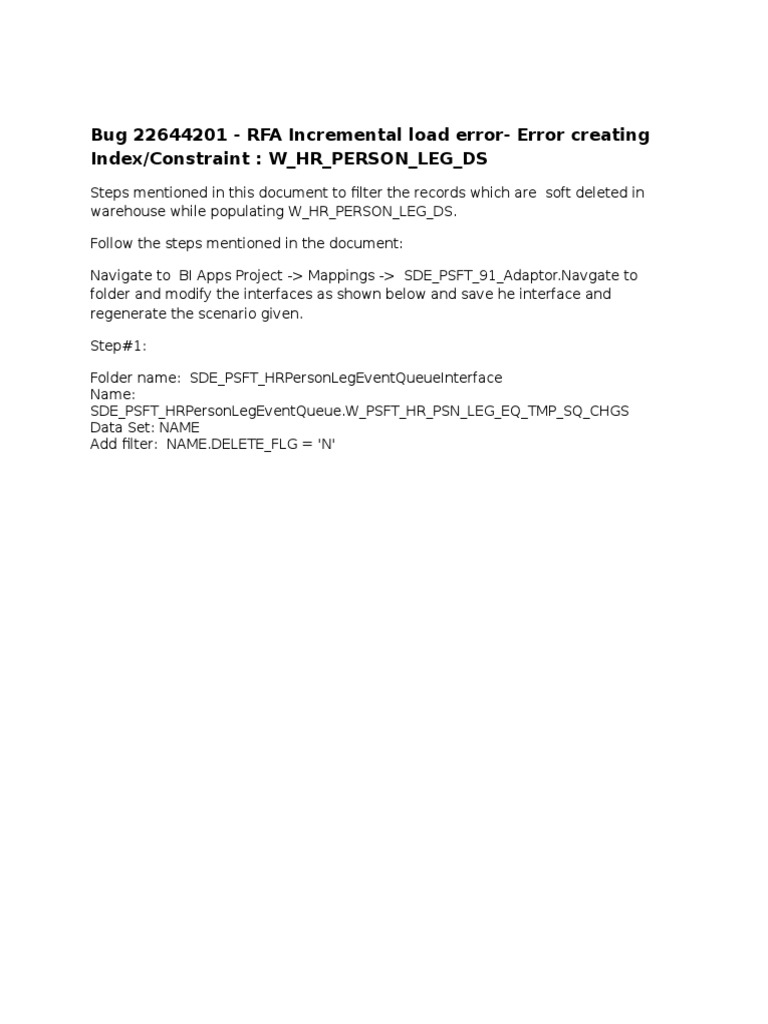 Bug 22644201 - RFA Incremental Load Error-Error Creating Index ...