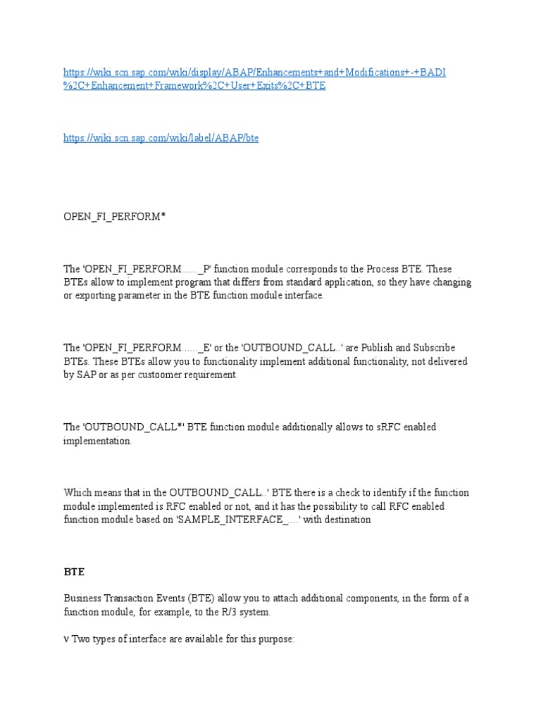 Enhancement Framework, User Exits, BTE | PDF | Interface (Computing) | Business Process