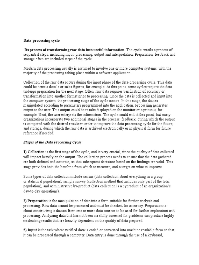 Data Processing Cycle | PDF | Data | Computer Program