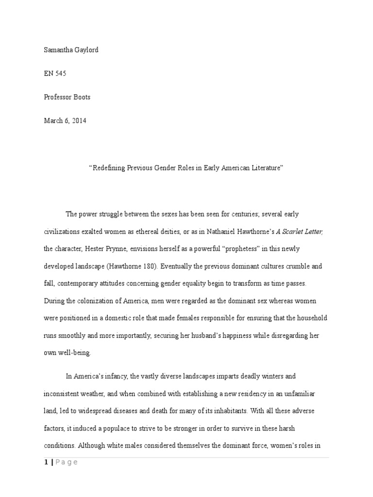 Redefining Gender Roles in Early American Literature | PDF ...