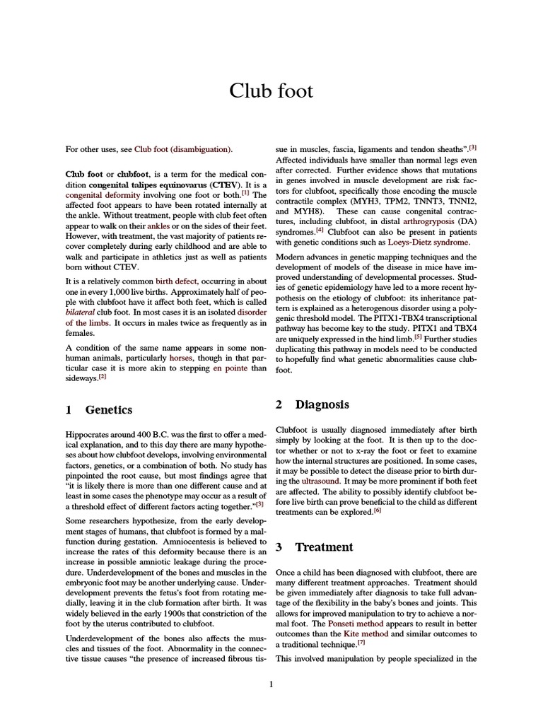 Club Foot: 1 Genetics 2 Diagnosis | PDF | Musculoskeletal System ...