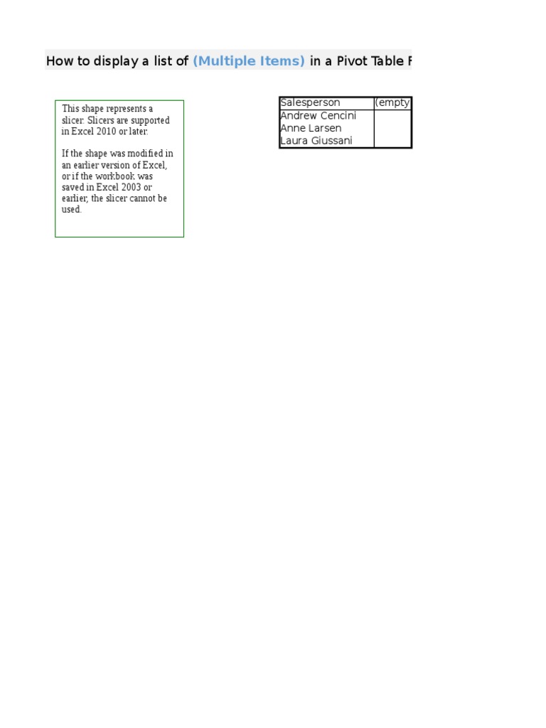 Display Multiple Items in Pivot Table Filter | Download Free PDF | The ...