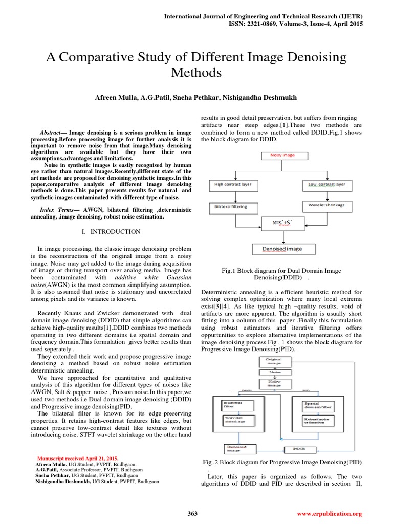 A Comparative Study of Different Image Denoising Methods: Afreen Mulla, A.G.Patil, Sneha Pethkar ...