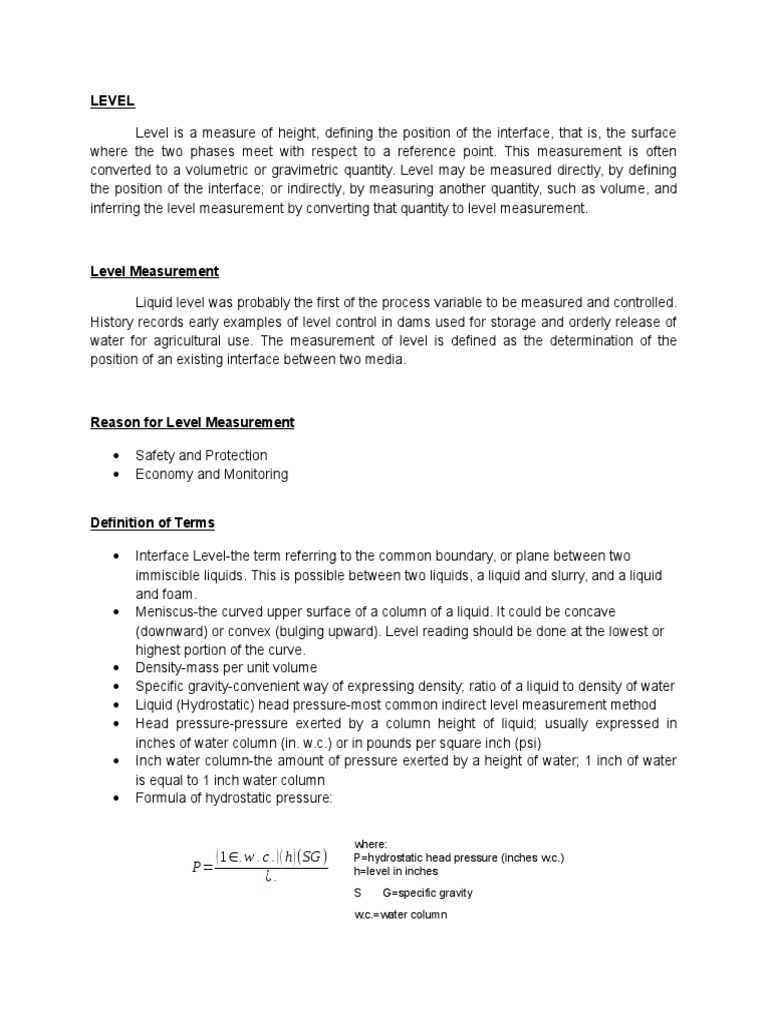 Process Control (Level) | Download Free PDF | Buoyancy | Pressure