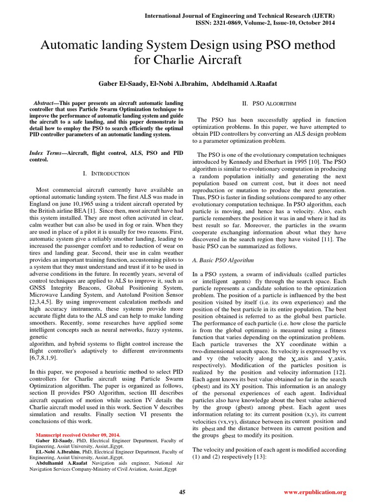Automatic Landing System Design Using PSO Method For Charlie Aircraft ...