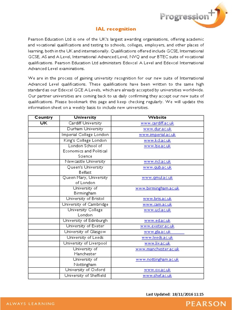 IAL Recognition: Country University Website UK | PDF
