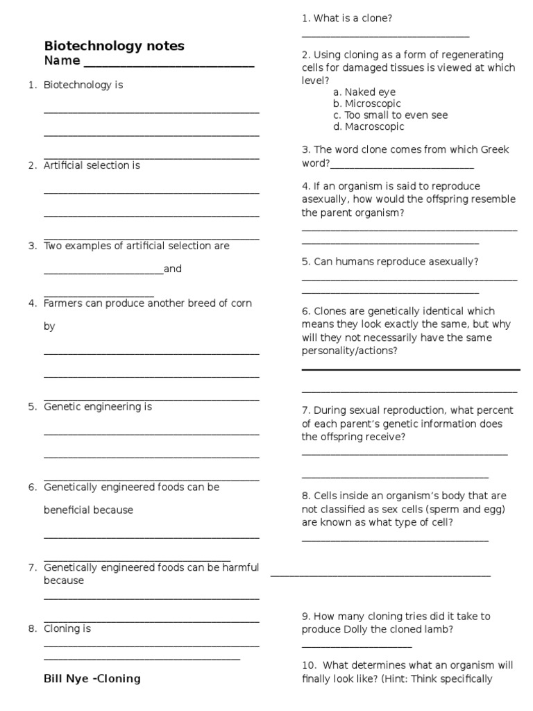 Biotech Notes and BIll Nye Cloning | PDF