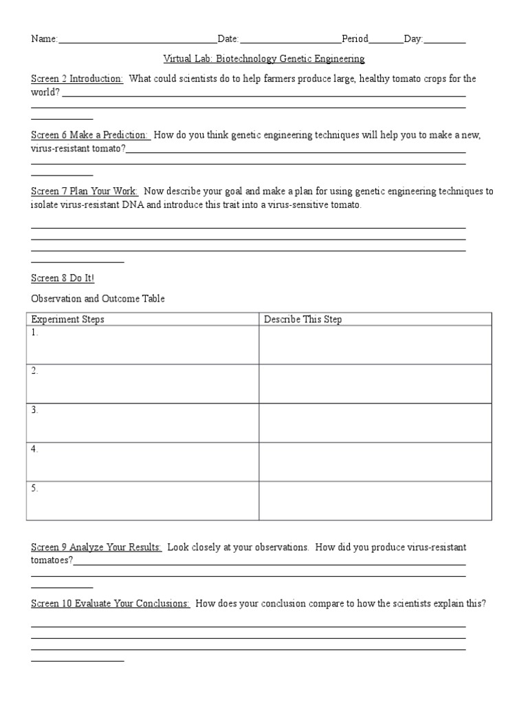 Virtual Lab Biotechnology Genetic Engineering | PDF