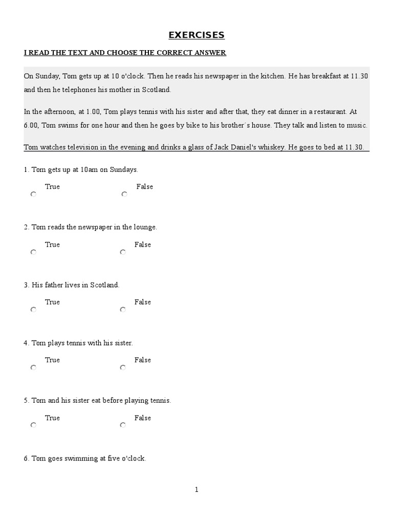 Exercises: Read The Text and Choose The Correct Answer | PDF