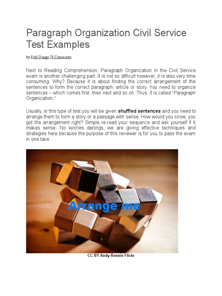 Paragraph Organization Civil Service Test Examples | PDF | Whats App ...