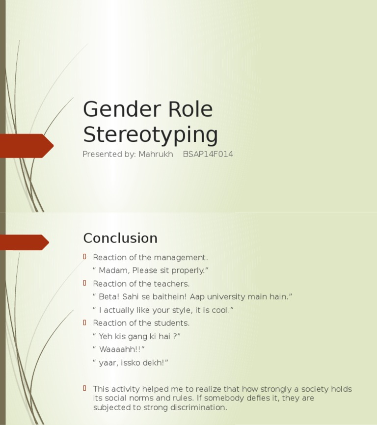 Gender Role Stereotyping: Presented By: Mahrukh BSAP14F014 | PDF | Self ...