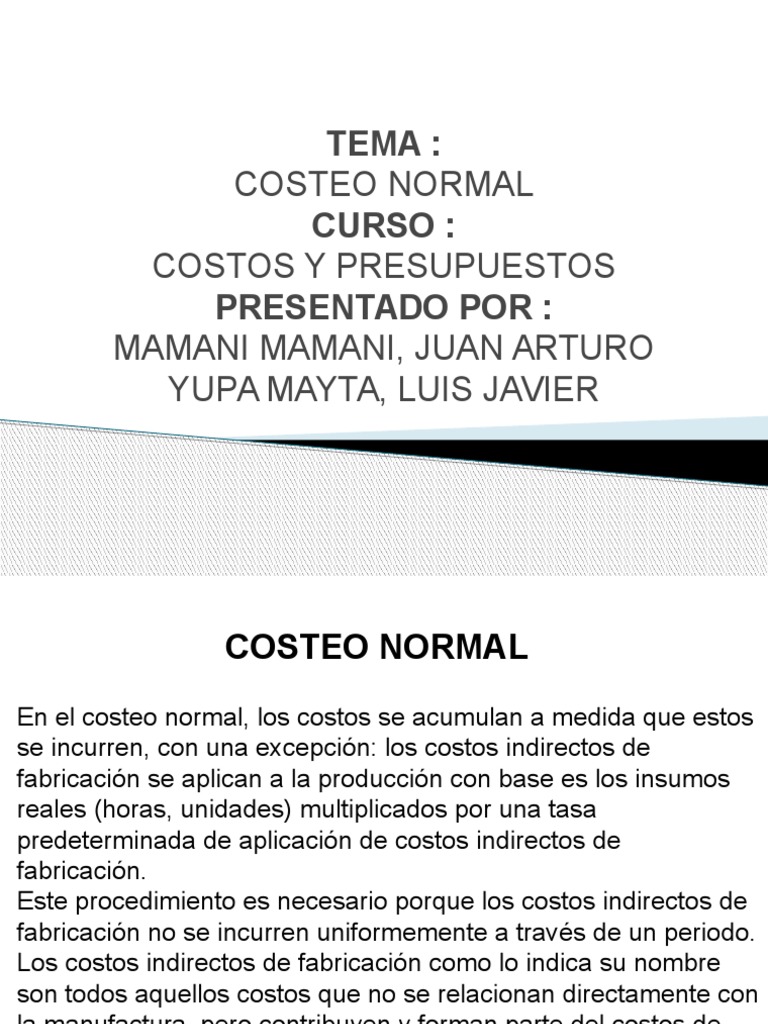 Análisis del método de costeo normal y clasificación de costos | PDF ...
