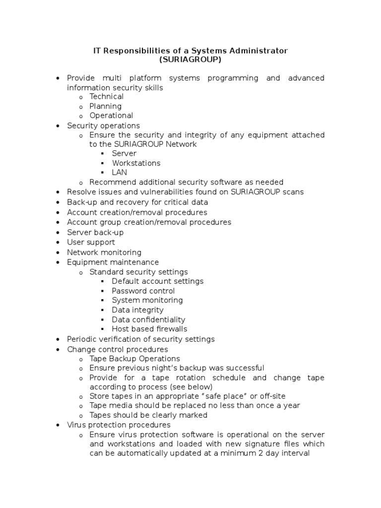 IT Responsibilities of A Systems Administrator | PDF | Computer Virus ...