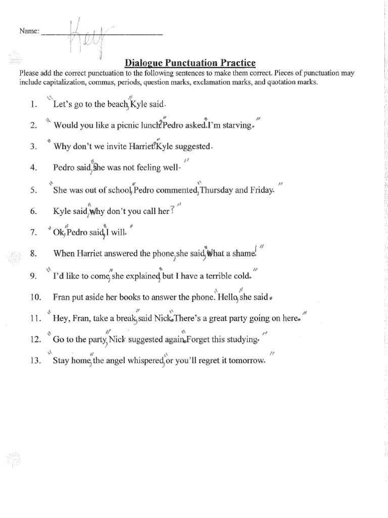 Dialogue Punctuation Practice Answer Key | PDF