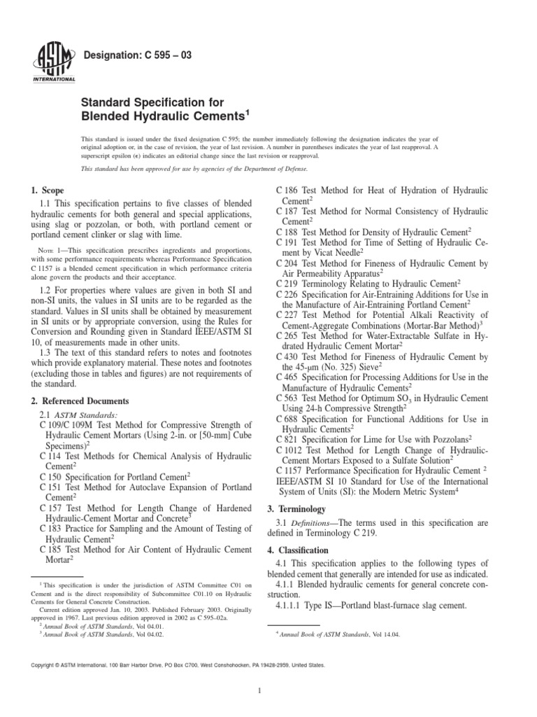 Astm C 595 | PDF | Cement | Mortar (Masonry)