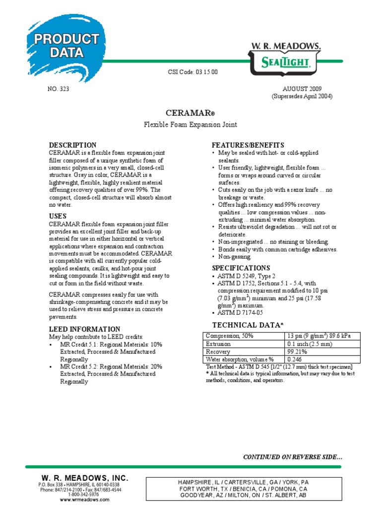Thick CERAMAR Expansion Joint Filler | PDF | Concrete | Building Materials
