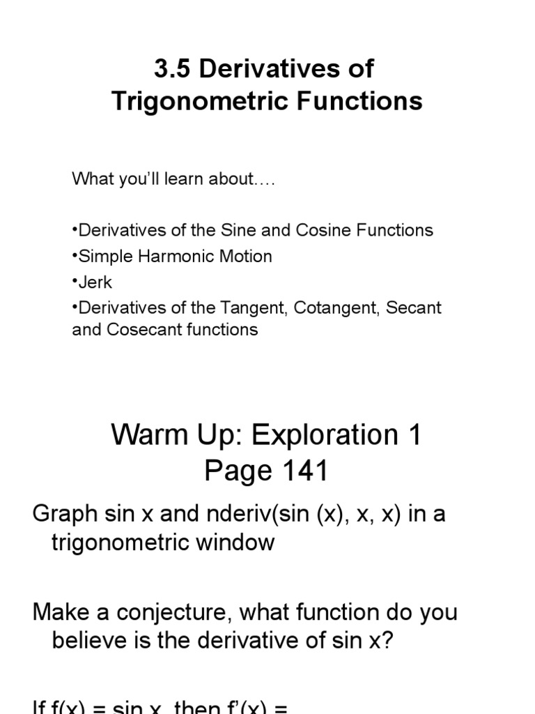 Trigonometric Derivatives Guide | PDF | Trigonometric Functions | Sine
