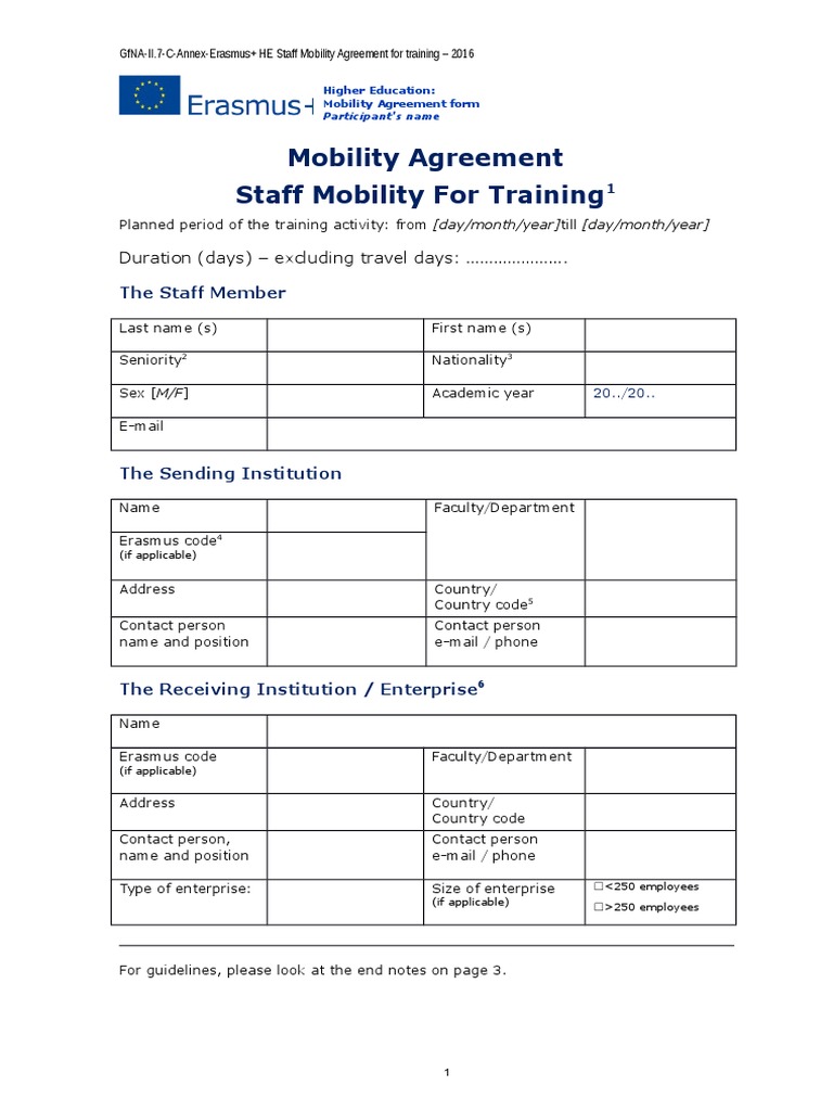 Staff Mobility Agreement Training | Download Free PDF | Higher Education | Identity Document