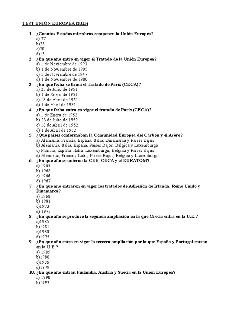 Test Union Europea | PDF | Parlamento Europeo | Política mundial