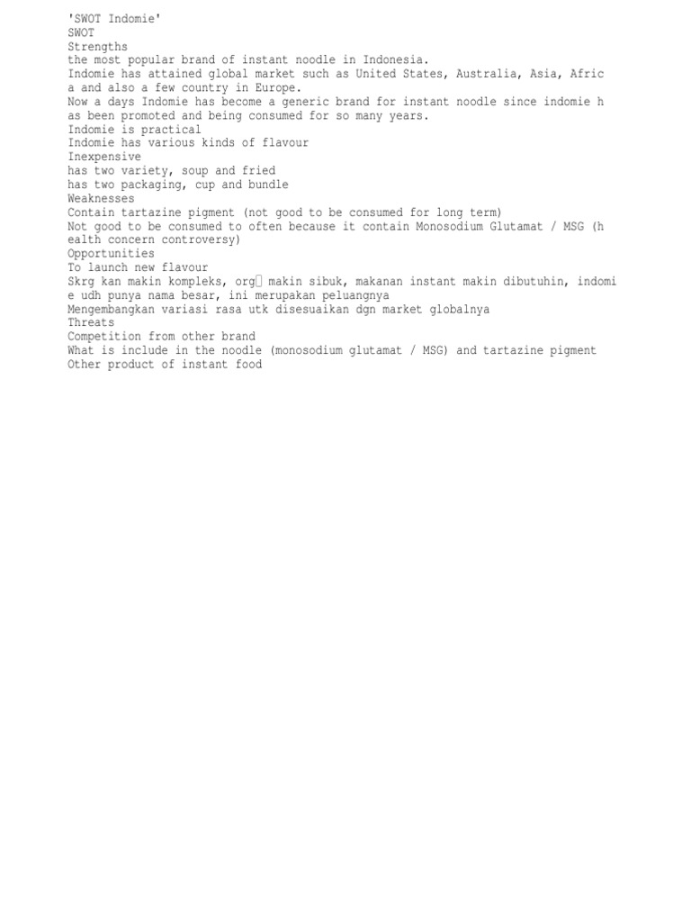 Indomie Swot | PDF