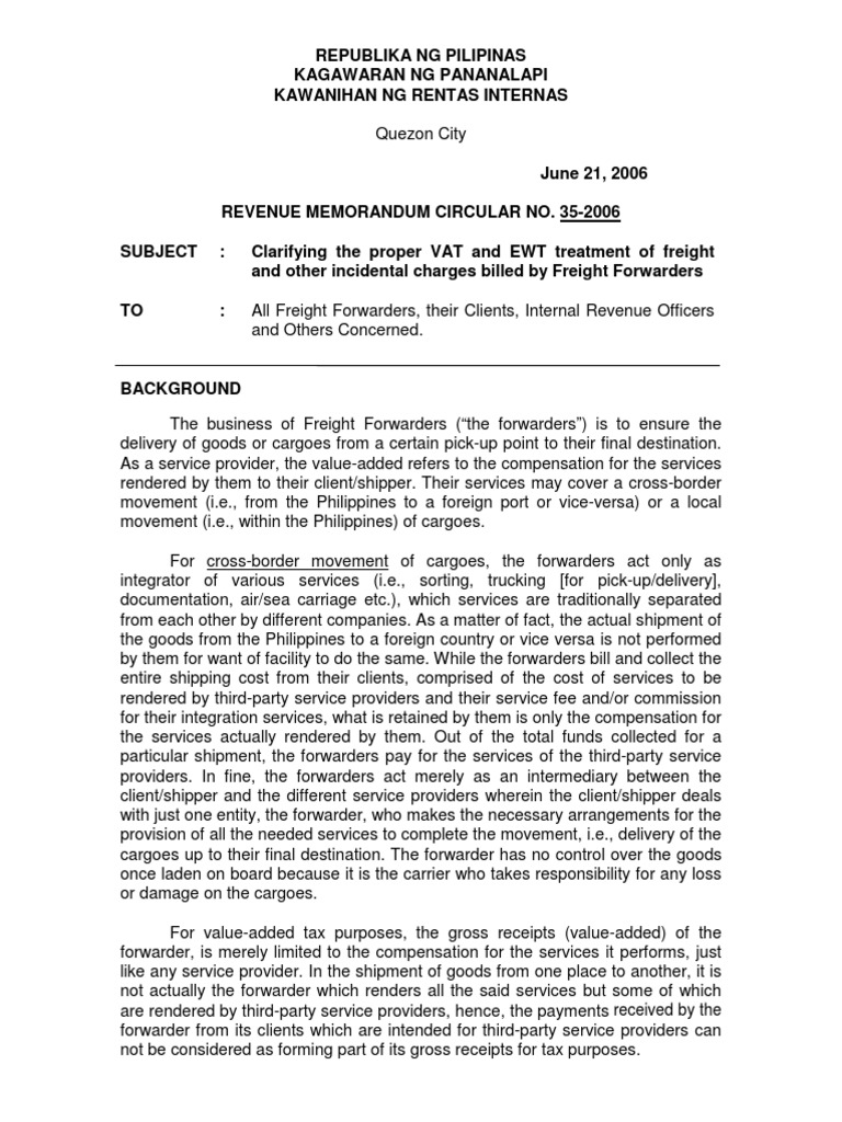 VAT and EWT Guidelines for Freight Forwarders | PDF | Value Added Tax ...