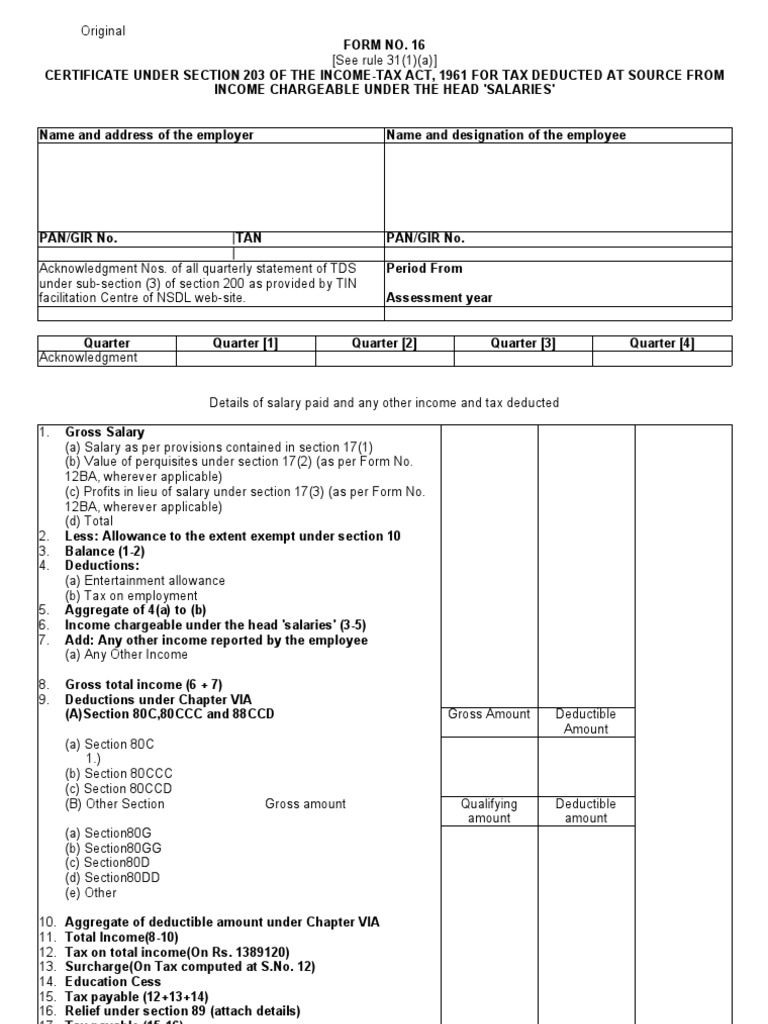 Form 16 WORD FORMATE | PDF | Salary | Tax Deduction
